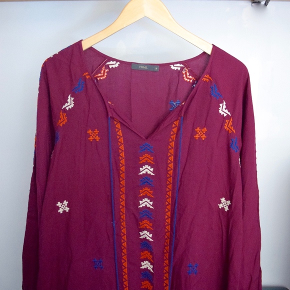 THML | Dresses | Thml Embroidered Burgundy Dress | Poshmark